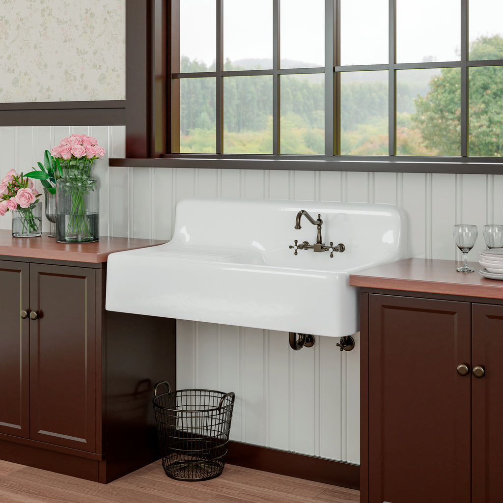 Alma 42" Cast Iron Wall-Hung Kitchen Sink with Drainboard — Barclay ...