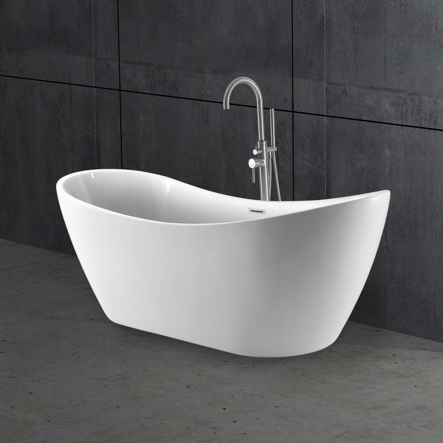 Nyx 72" Acrylic Double Slipper Tub with Integral Drain and Overflow ...